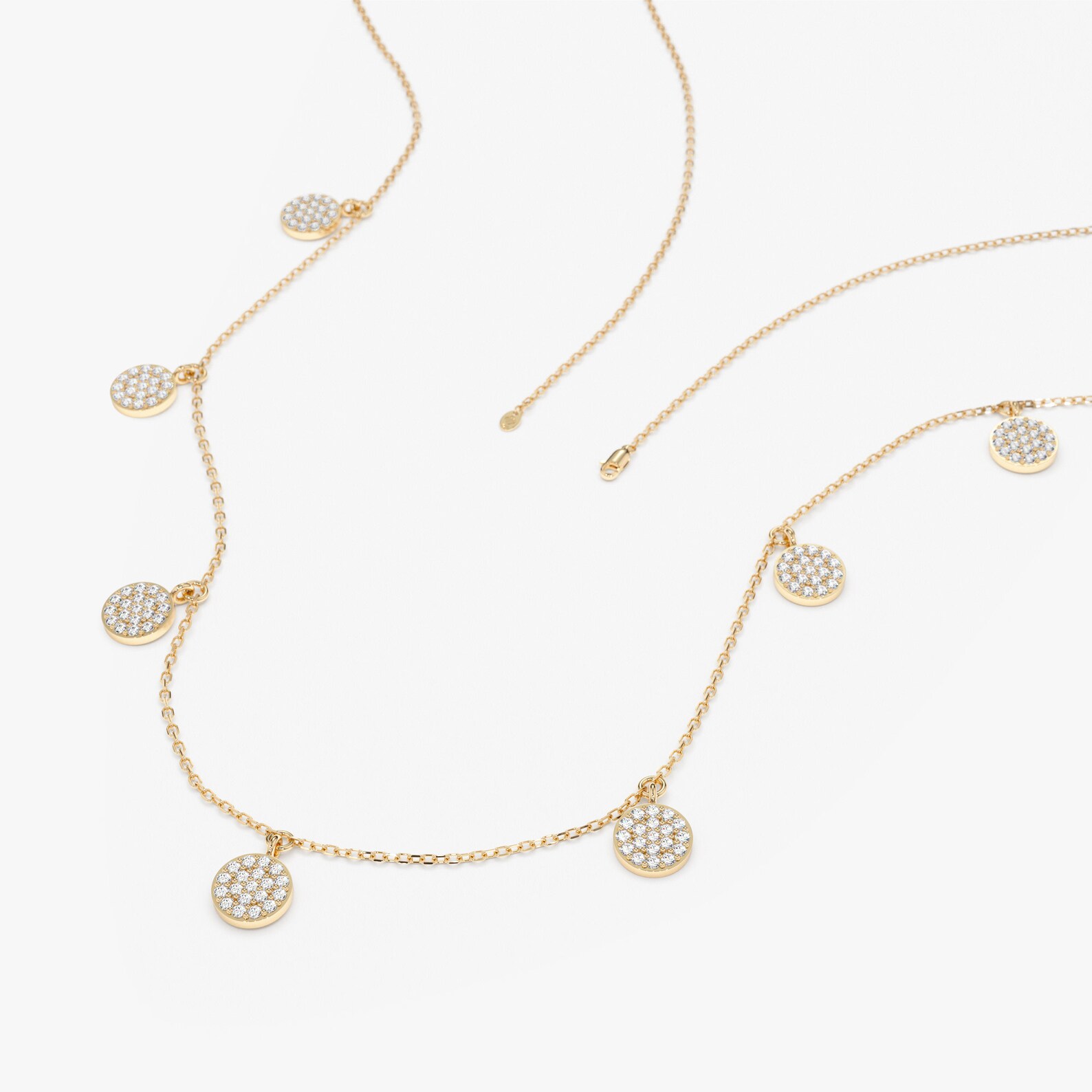 14k Multi Pave Disc Necklace, Dangly Diamond Coins, Dainty Layering ...