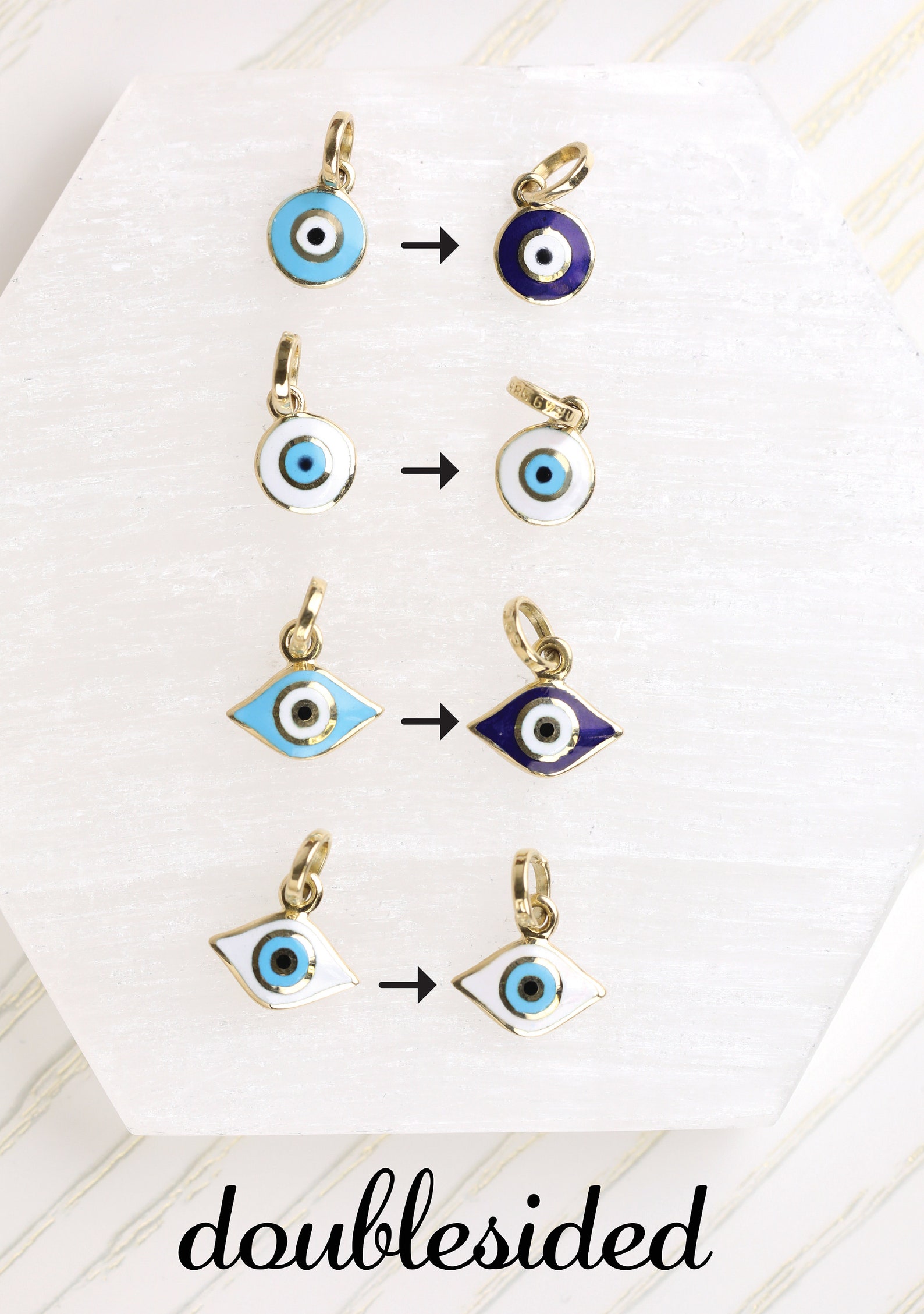 14K Gold Evil Eye Charm Lucky Eye Necklace Charm Enamel Evil - Etsy