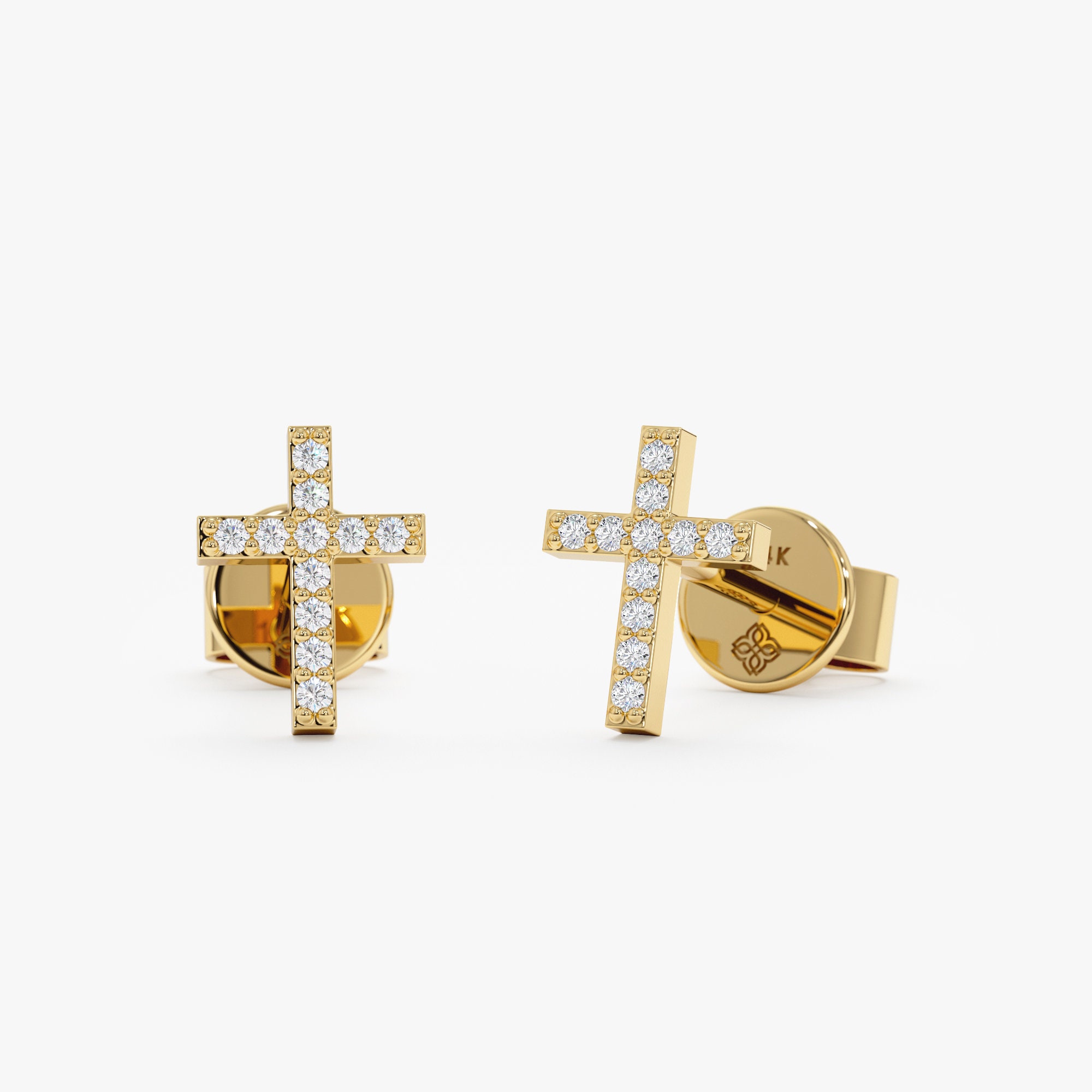 Diamond cross stud earrings store