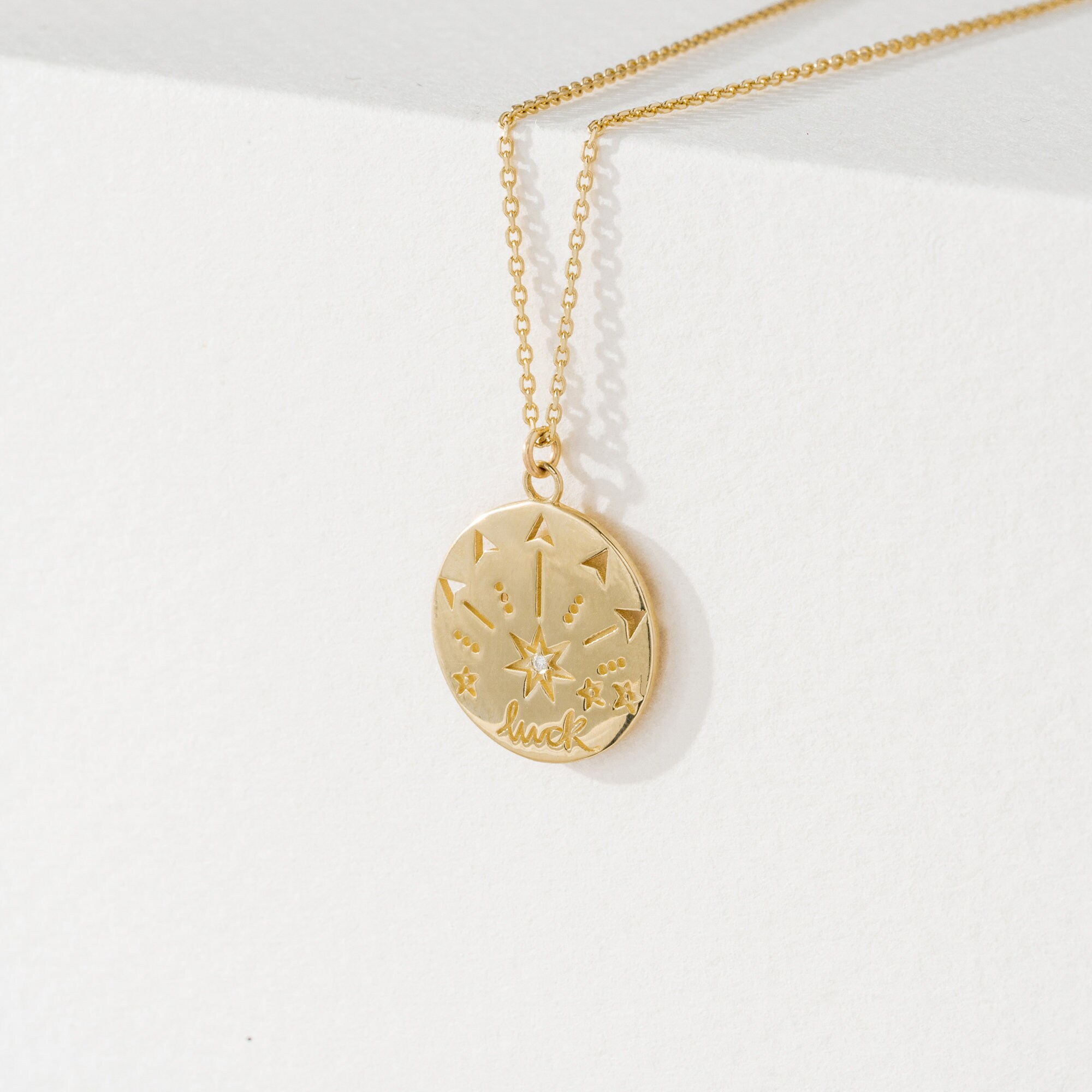 Solid Gold Lucky Pendant, Good Luck Charm, Plain Gold Fortunate ...