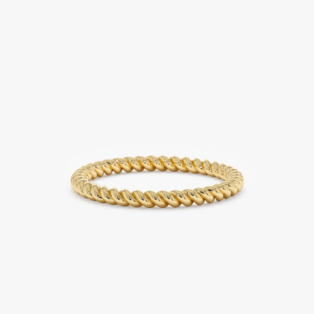 2mm Wedding Band, Solid Gold Braided Rope Ring, Dainty Twist Ring ...