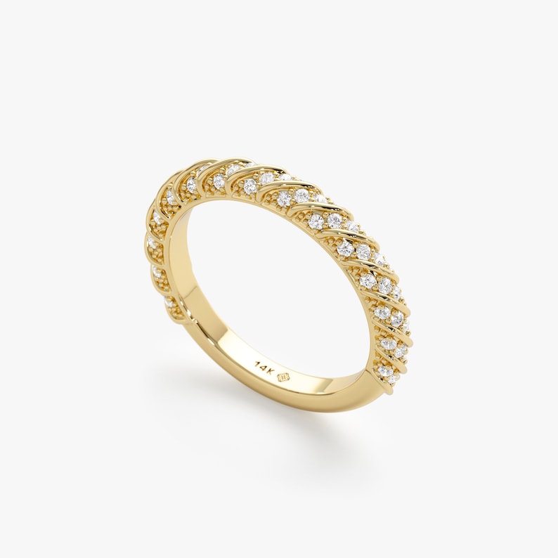 14k Solid Gold Pave Ring Twist Design Dome Ring Stacking - Etsy