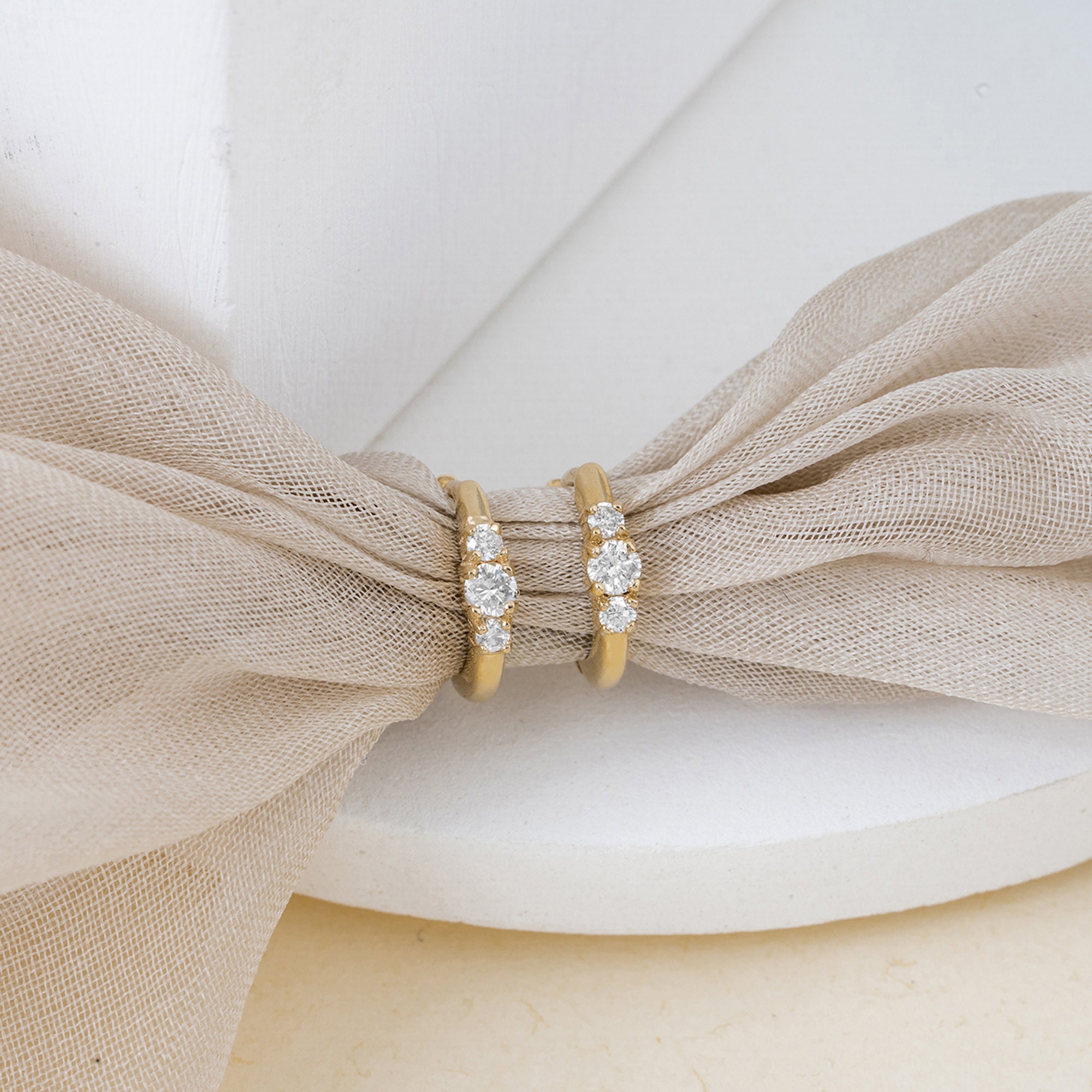 14K Gold Mini Diamond Huggies Diamond Small Hoop Diamond - Etsy