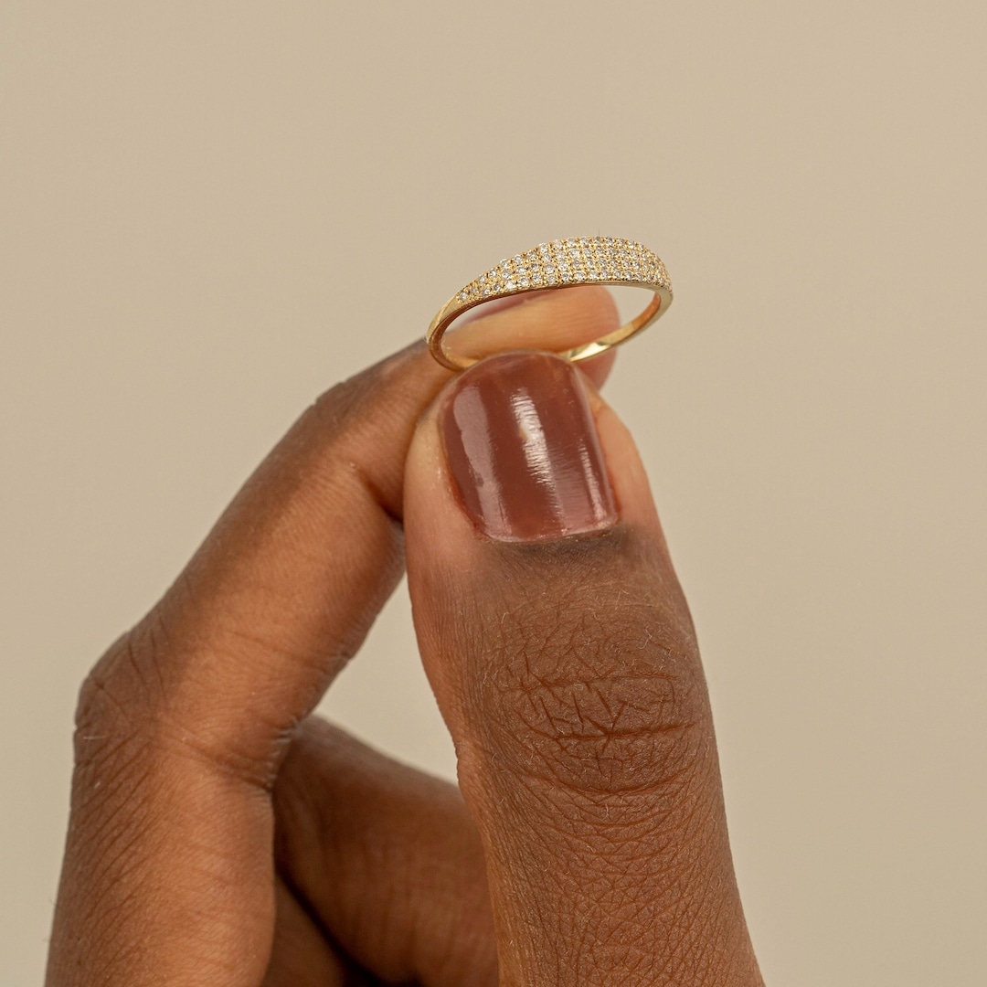Simple Diamond Ring, 14k Solid Gold Dainty Diamond Ring, Pave Diamond ...
