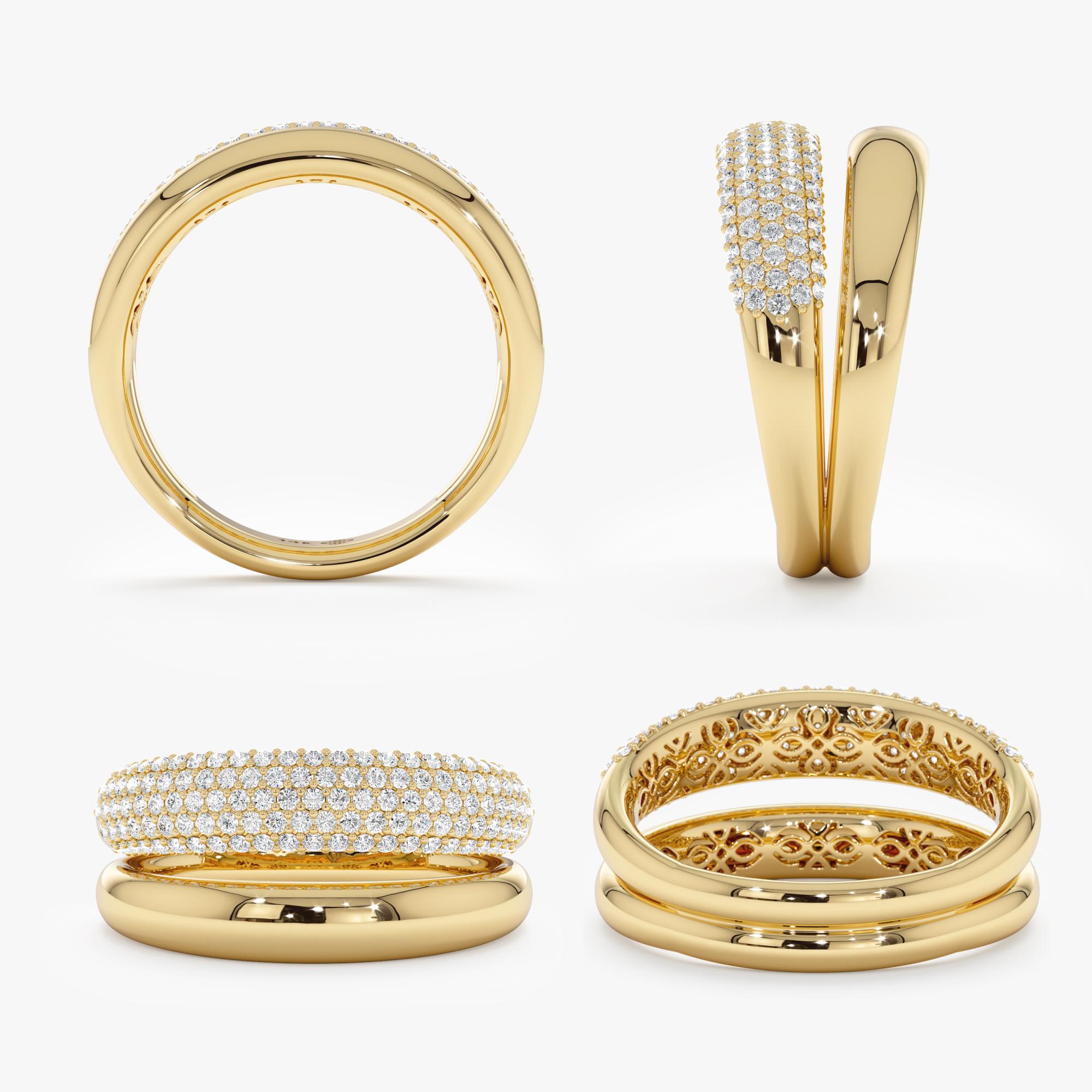 14k Double Band Diamond Ring, Natural Pave Set Diamonds, Solid Gold ...