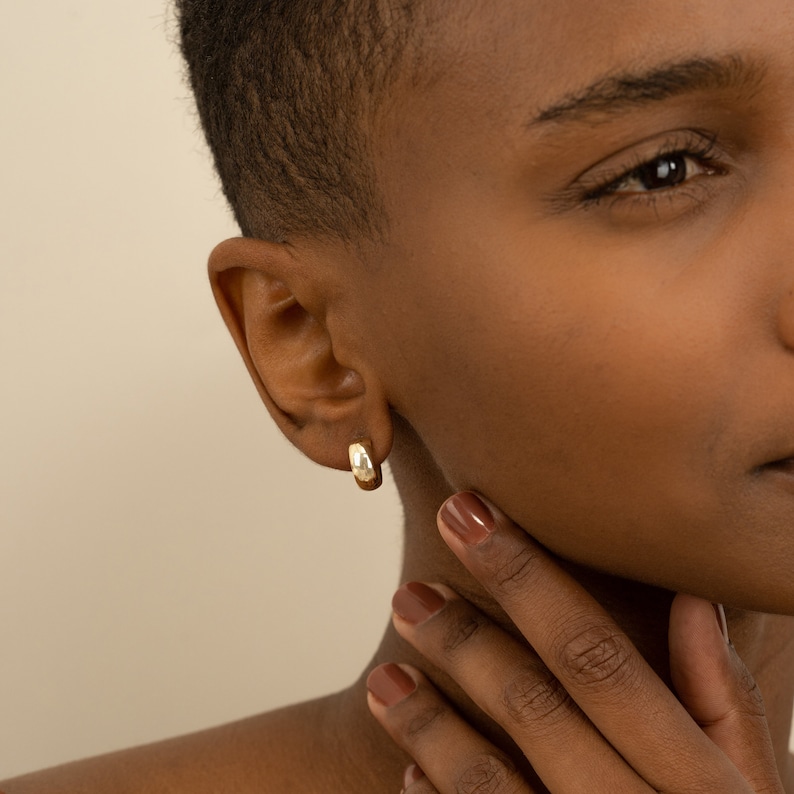 14k Gold Plain Thick Huggies Solid Gold Hoops Small Huggies - Etsy