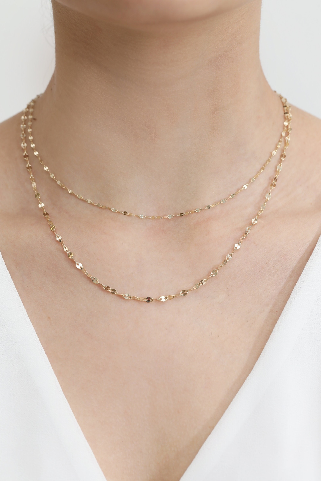 14k Gold Chain Link Necklace, Trendy Minimal Gold Necklace, Sparkly ...