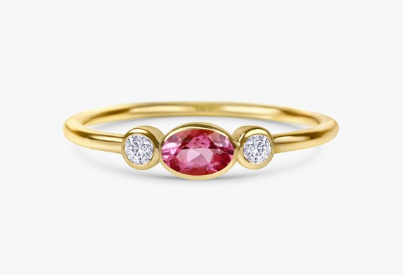 14k Solid Gold Pink Sapphire Ring Diamond and Pink Sapphire | Etsy