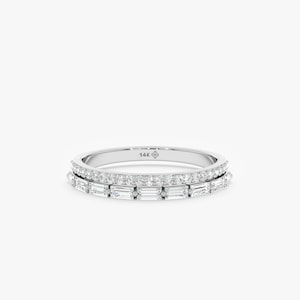 Double Band Diamond Wedding Ring, Solid Gold Half Eternity Ring ...
