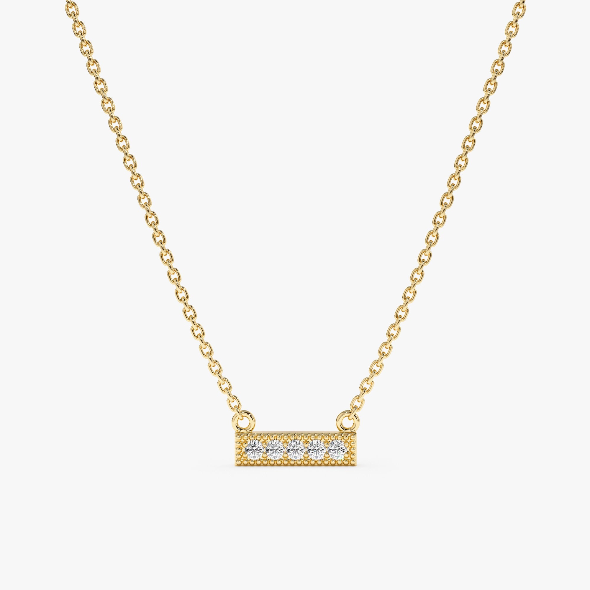 14k Gold Diamond Bar Necklace, Small Diamond Necklace, Minimalist ...