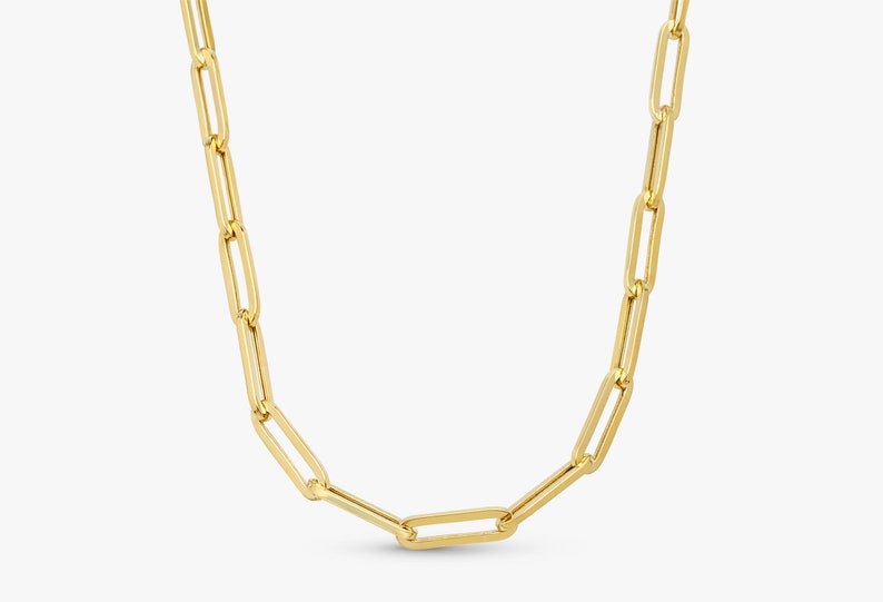 14k Solid Gold Paperclip Chain Necklace Paperclip Necklace - Etsy