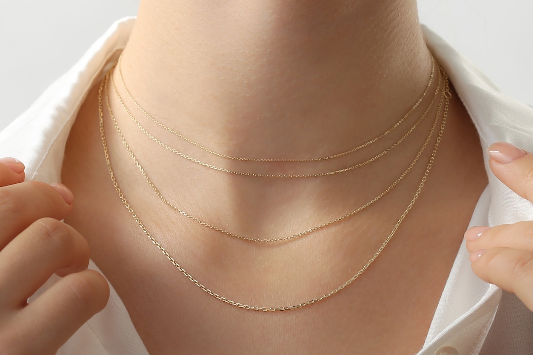 14k Dainty Chain Necklace, Solid Gold Chain, Cable Chain Necklace, Gold ...