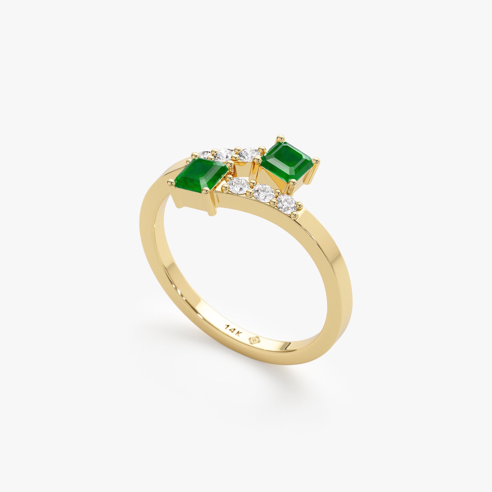 Emerald Ring, Diamond and Emerald Ring, Crossed Out Wrap Design, Ascher ...