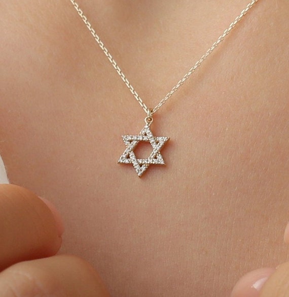 14k Gold Star of David Diamond Necklace Solid Gold Necklace - Etsy