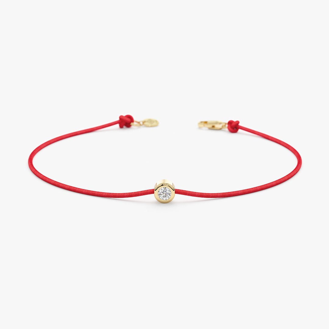 Solitaire Diamond Thread Bracelet, 14k Gold Bezel, Natural Diamond ...