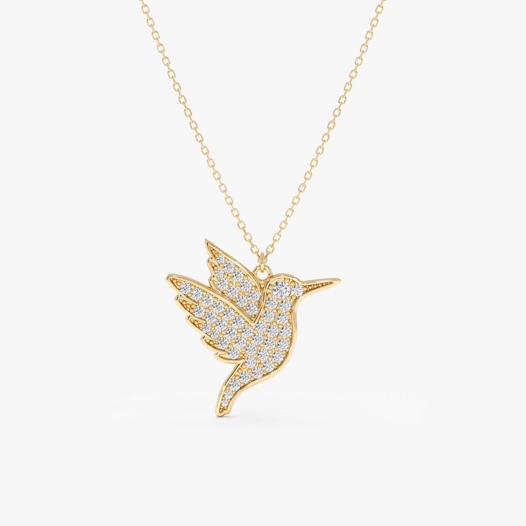 Diamond Hummingbird Necklace, Lab Grown Pave Diamond Pendant, Ophirelia ...
