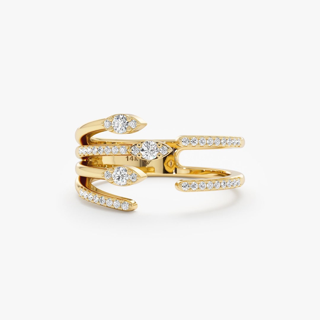Natural Diamond Claw Ring, 10k 14k 18k Solid Gold, Natural Diamond Wrap ...