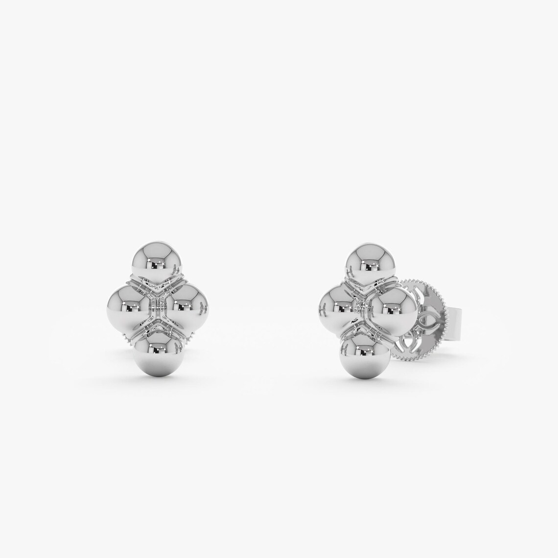 Gold Four-bead Cluster Stud Earrings, Mini Plain Gold Stud, Cartilage ...