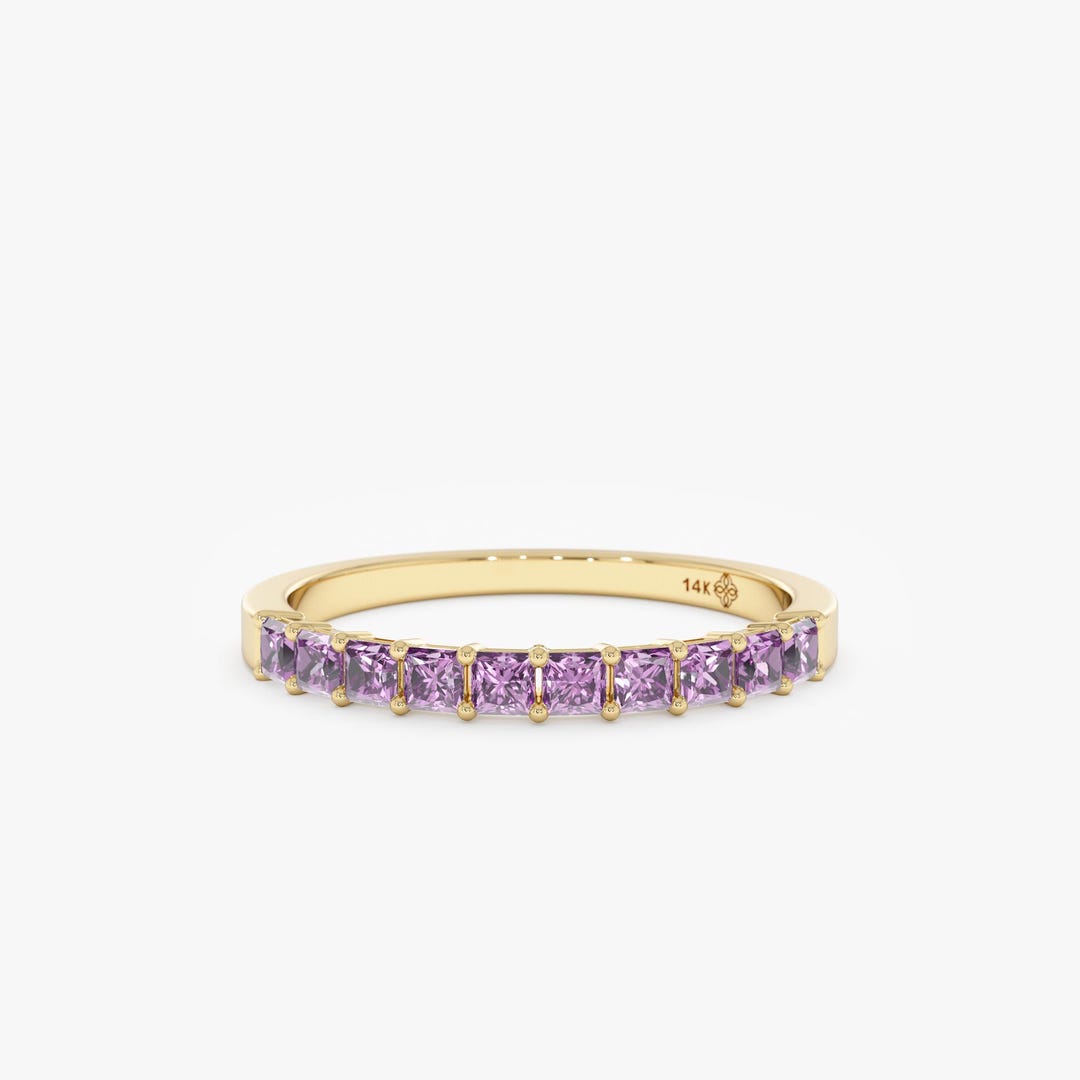 Princess-cut Amethyst Ring, Prong-set Amethyst Band, Stackable ...