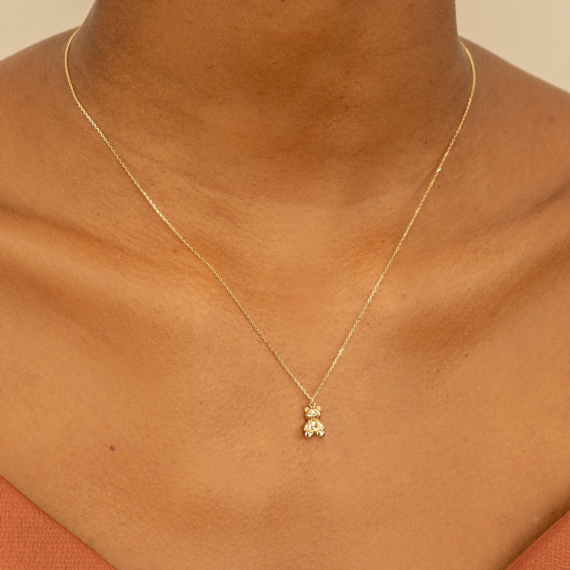 Solid Gold Teddy Bear Necklace, Cute Bear Pendant Necklace, Solid Cute ...