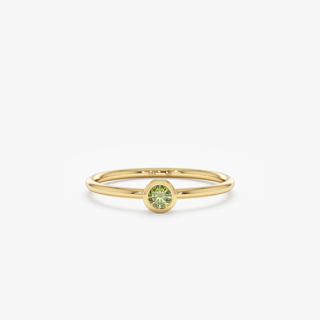 Solid Gold Peridot Ring Stackable Dainty Birthstone Ring 14k - Etsy