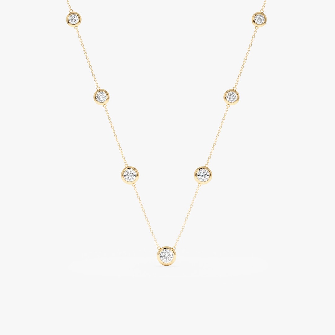 Diamond Bezel Station Necklace, Lab-grown Diamonds, Graduated Bezel ...