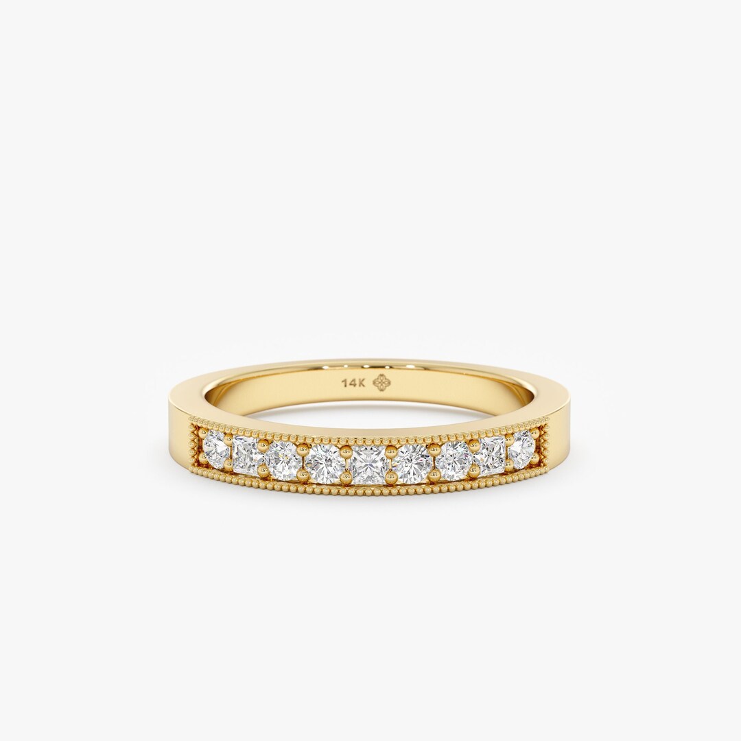 14k Diamond Wedding Band, Solid Gold Thick Diamond Ring, Stackable ...