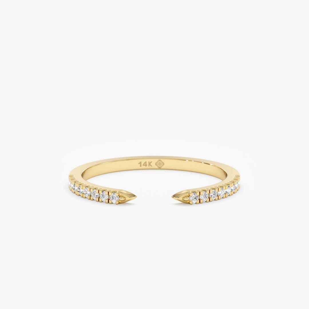 14K Natural Diamond Claw Ring, Thin Pave Diamond Ring, Cuff Ring ...