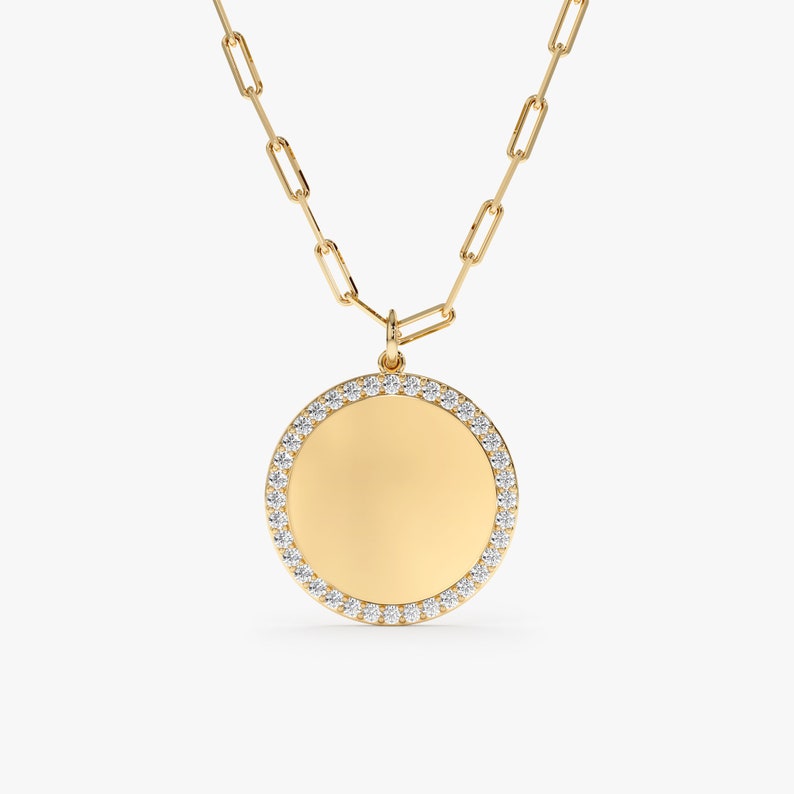 14k Solid Gold Disc Necklace Gold Medallion Diamond Coin - Etsy