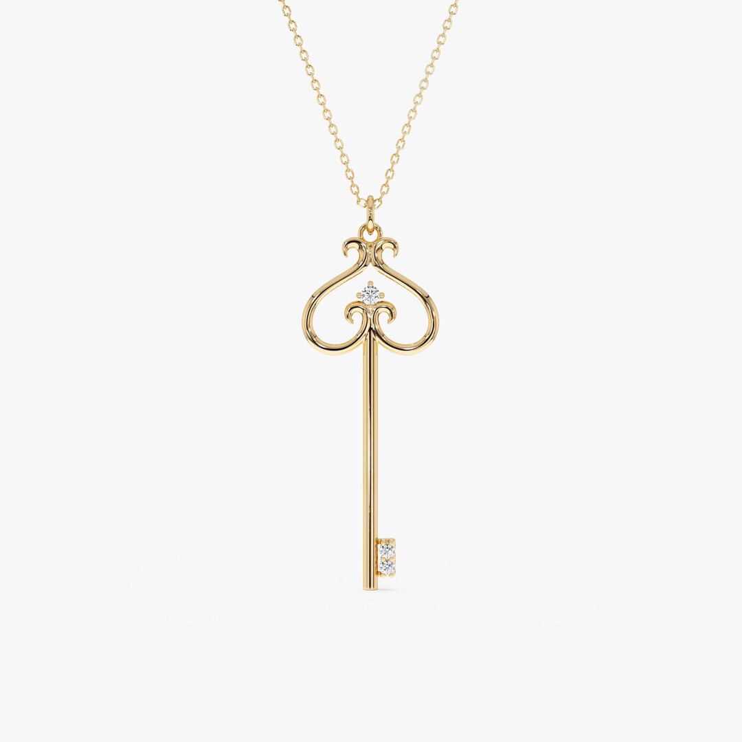 Diamond Key Necklace, Vintage Key Pendant, Gold Key Necklace, Unique ...
