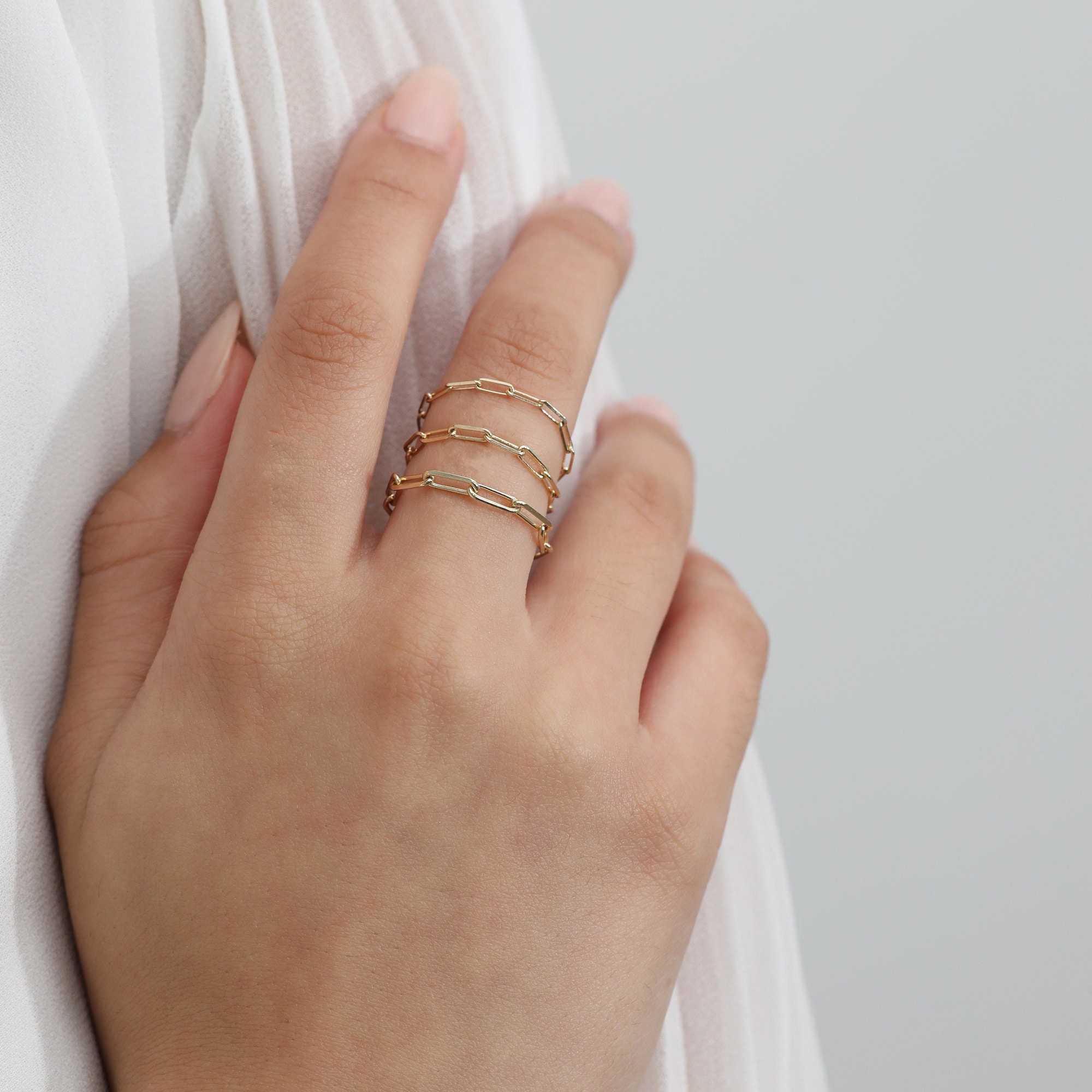Solid Gold Paperclip Chain Ring 14k Gold Chain Ring - Etsy