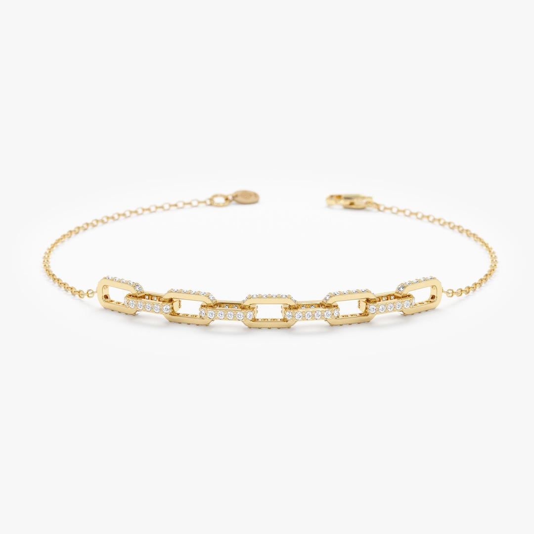 Diamond Chain Link Bracelet, Pave Diamond Chain With Solid Gold 14k 18k ...