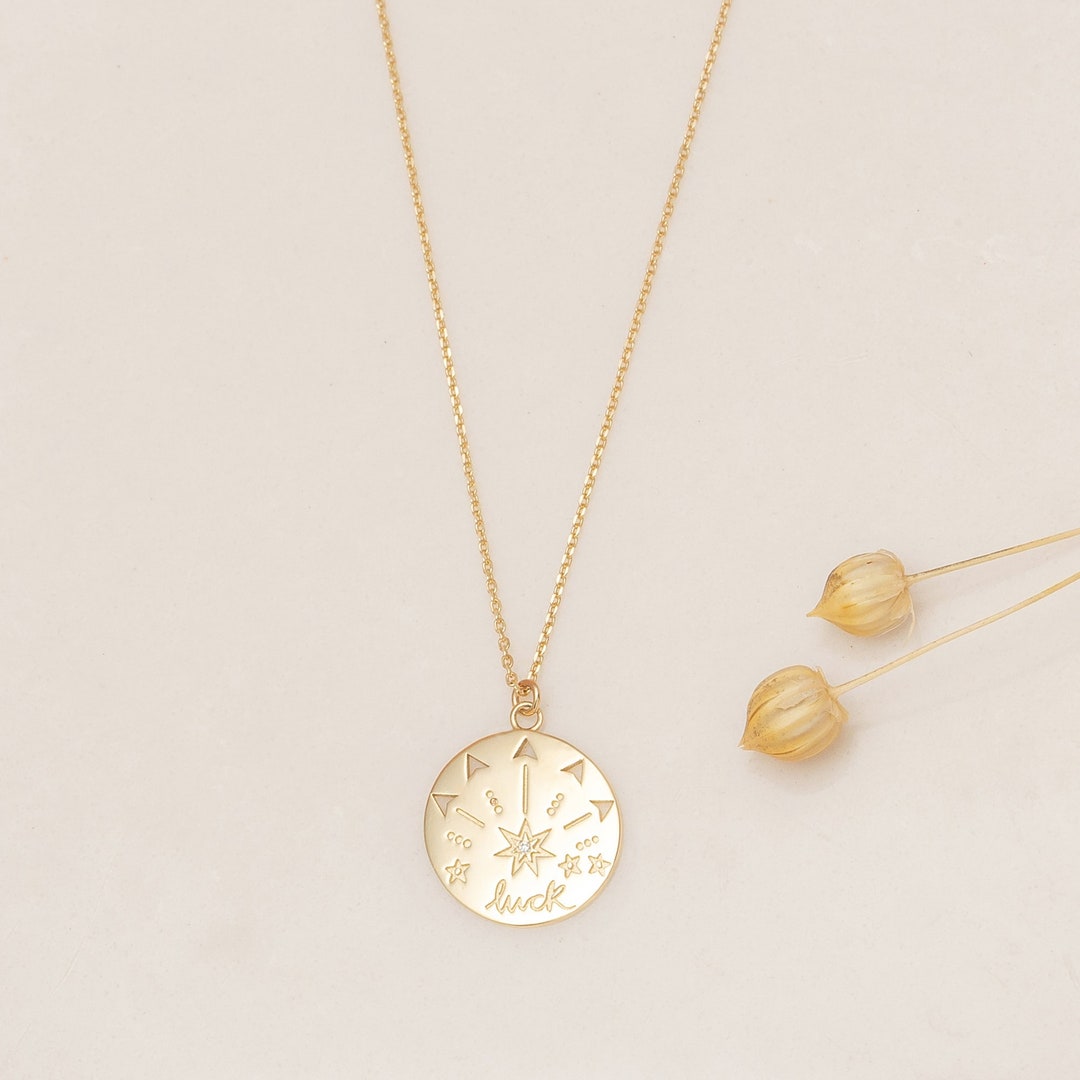 Solid Gold Lucky Pendant, Good Luck Charm, Plain Gold Fortunate ...