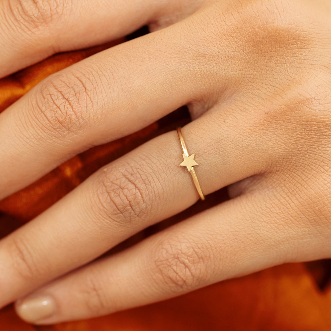 14k Solid Gold Mini Star Ring, Tiny Star, Stacking Ring, Celestial Ring ...