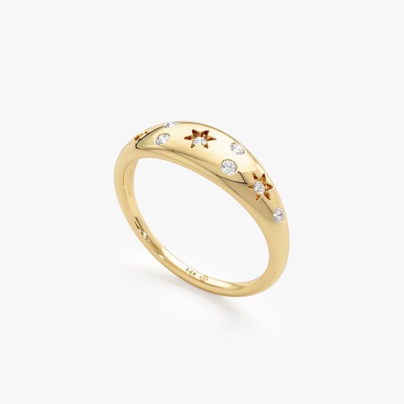 14k Gold Celestial Ring, Dome Star Ring, Multi Star Setting Jewelry ...