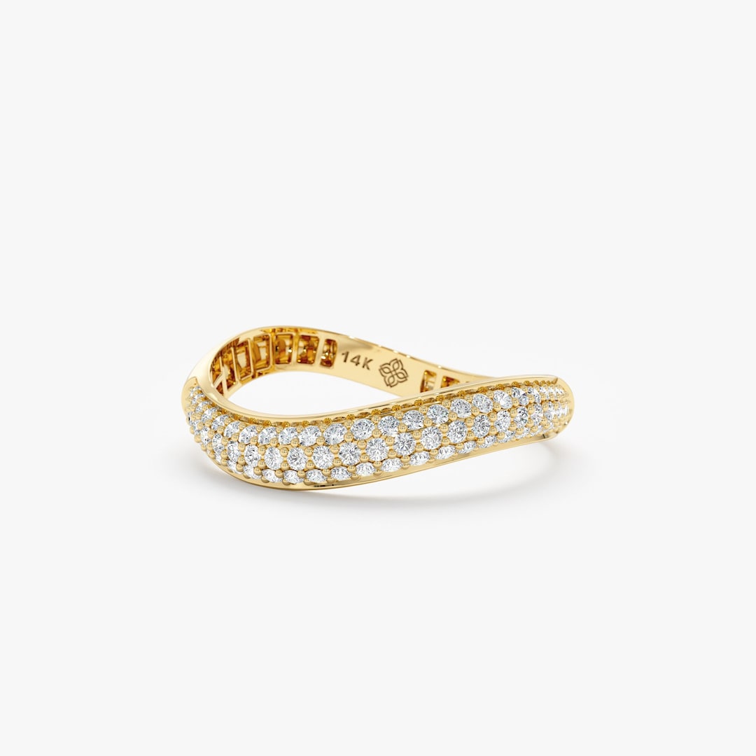 Wavy Pave Diamond Ring, 14k or 18k Solid Gold Ring, Natural Diamond ...