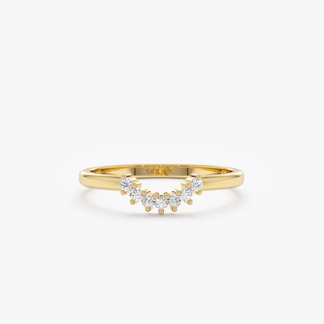 Diamond Half Moon Ring, 14k and 18k Nesting Ring, Handmade Genuine ...