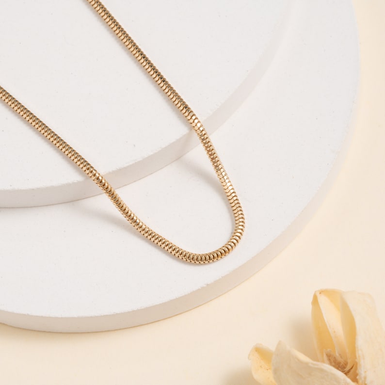 14K Round Snake Chain Plain Solid Gold Chain Layering Chain - Etsy