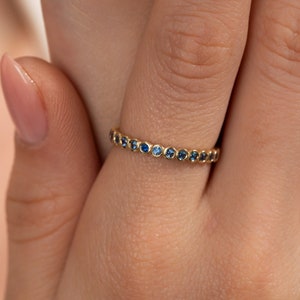 Sapphire Bezel Eternity Band, Blue Sapphire Eternity Ring, 14k Solid ...