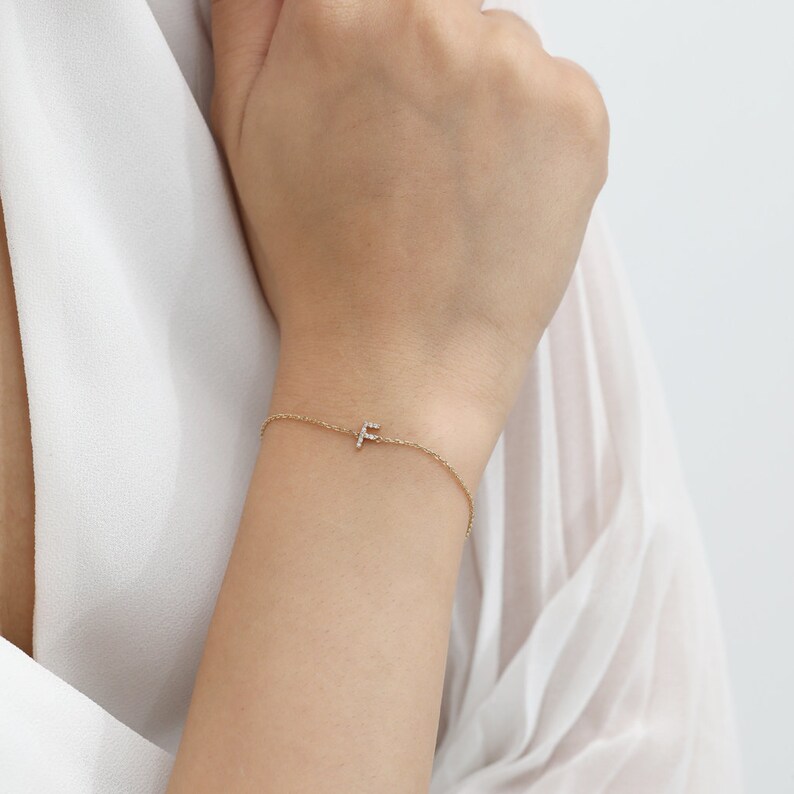 14K Gold Initial Bracelet Diamond Initial Bracelet Diamond - Etsy