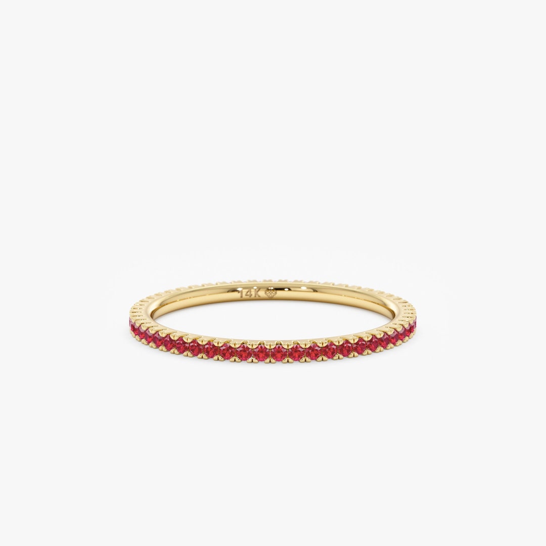 14k Gold Eternity Ruby Ring, Ruby Eternity Ring, Dainty Wedding Band ...