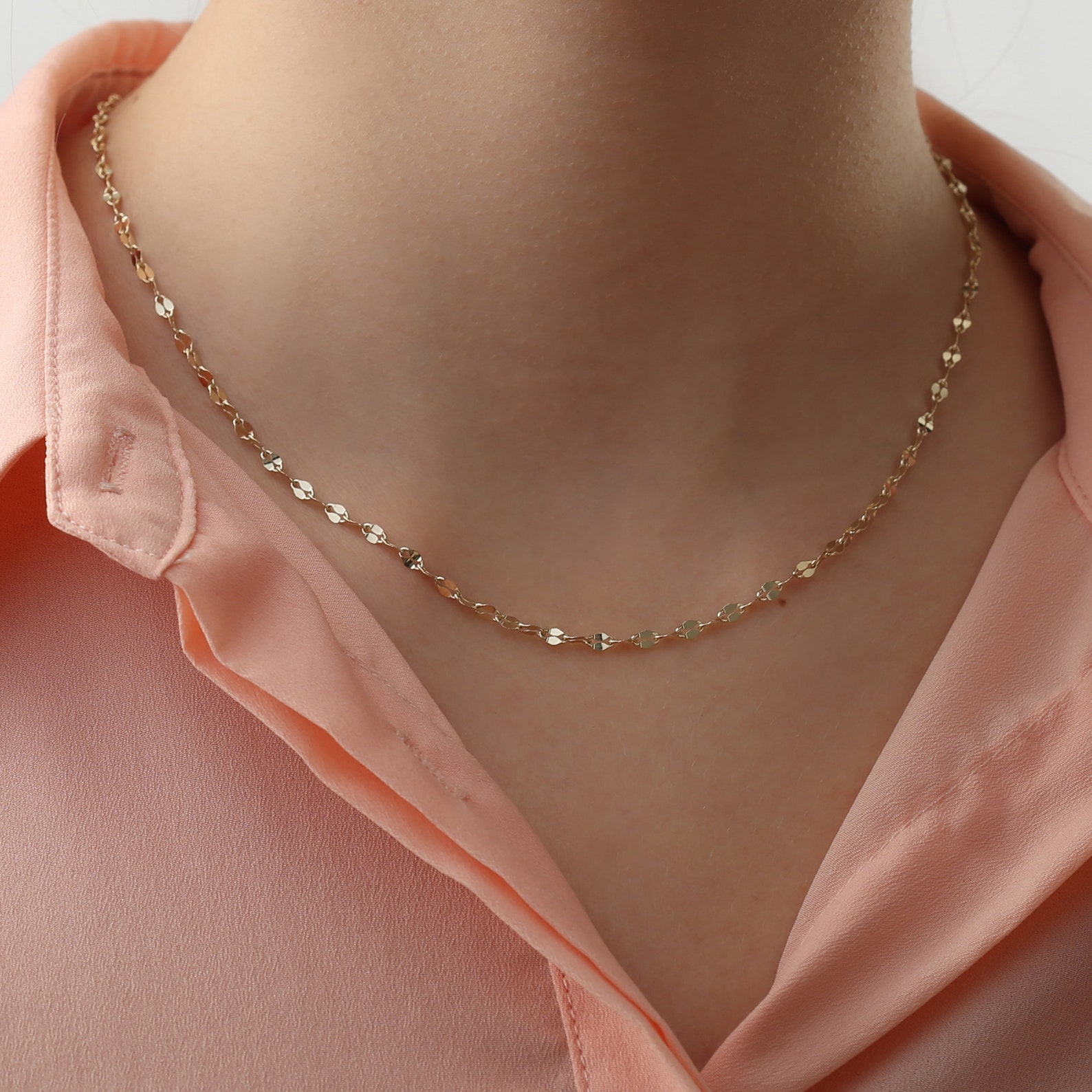 14k Gold Chain Link Necklace Trendy Minimal Gold Necklace - Etsy