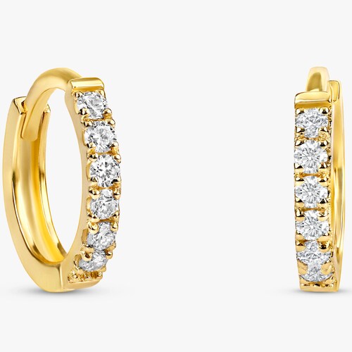 14k Small Diamond Huggies Diamond Small Hoop Earrings - Etsy