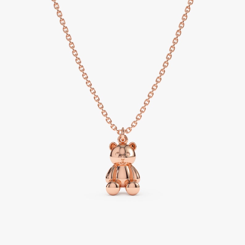Solid Gold Teddy Bear Necklace, Cute Bear Pendant Necklace, Solid Cute ...
