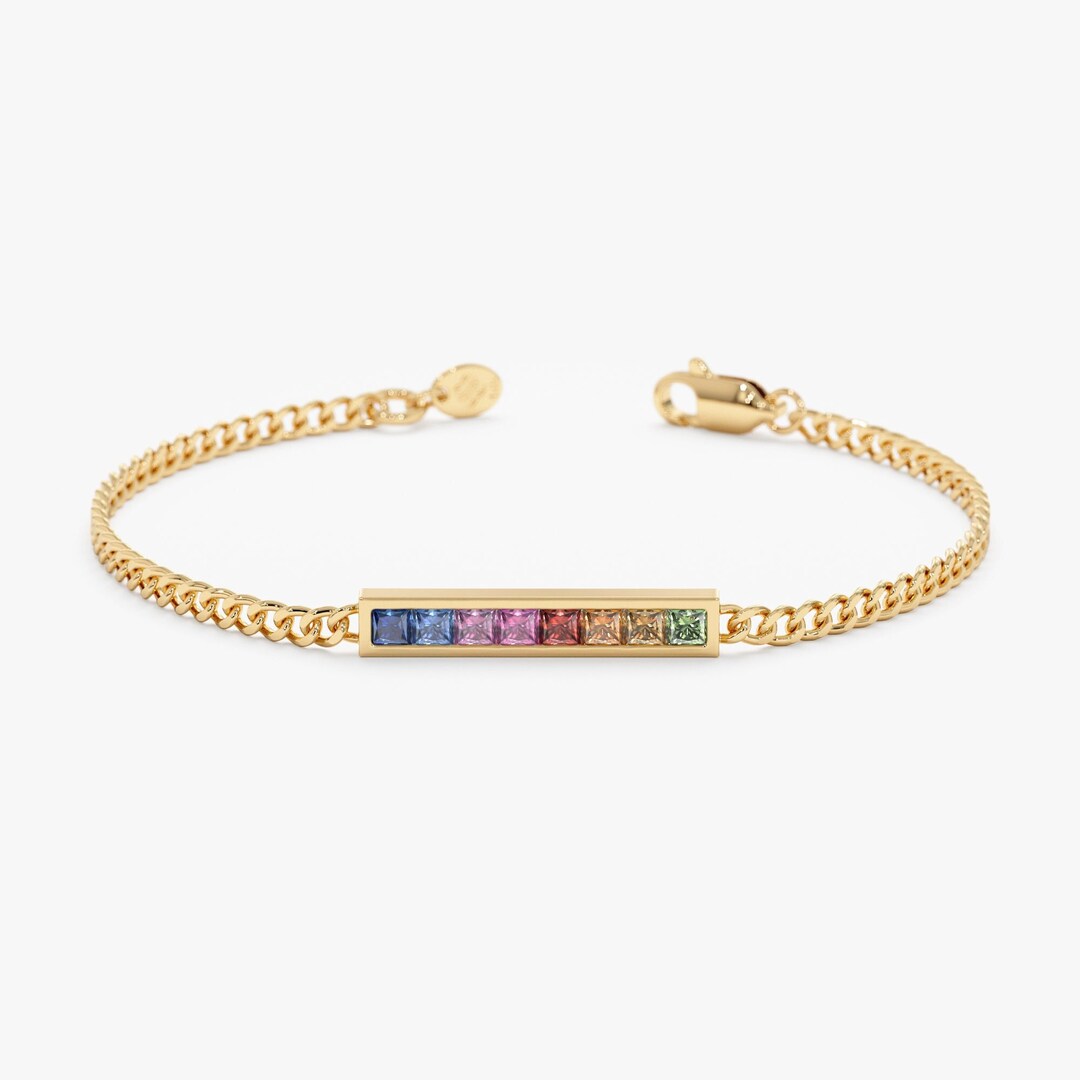 Rainbow Sapphire Bracelet, Natural Multi Color Sapphire With 14k Solid ...