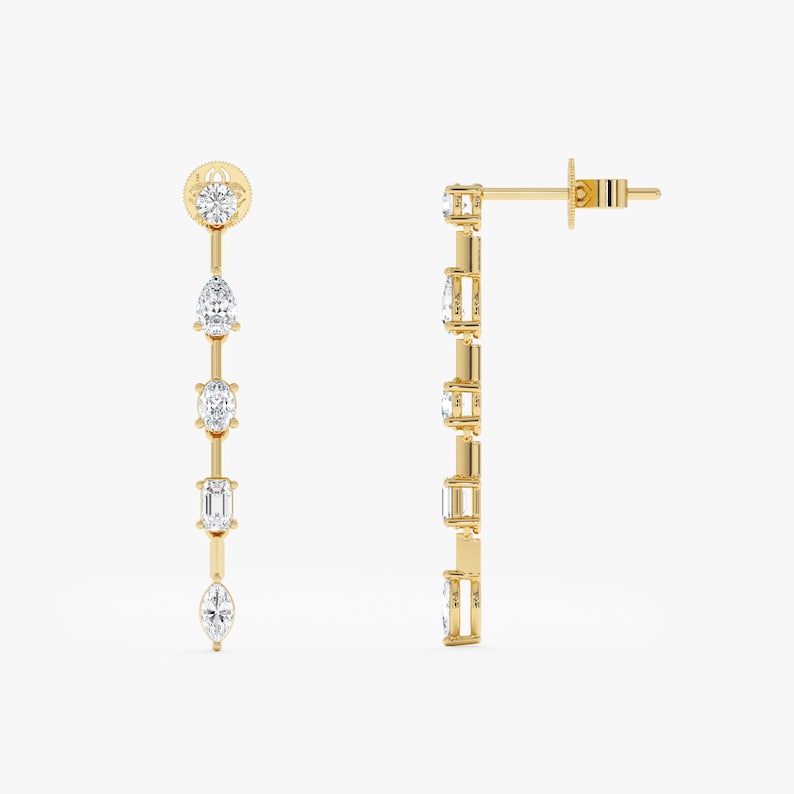 Lab Grown Diamond Drop Earrings, Night Out Earrings, Dangle Multi Shape ...