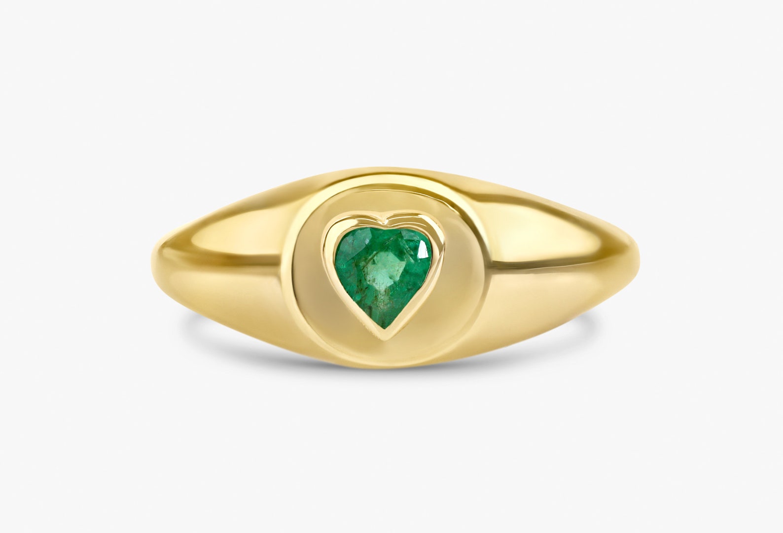 14k Emerald Ring Solid Gold Signet Ring Heart Shape Emerald - Etsy