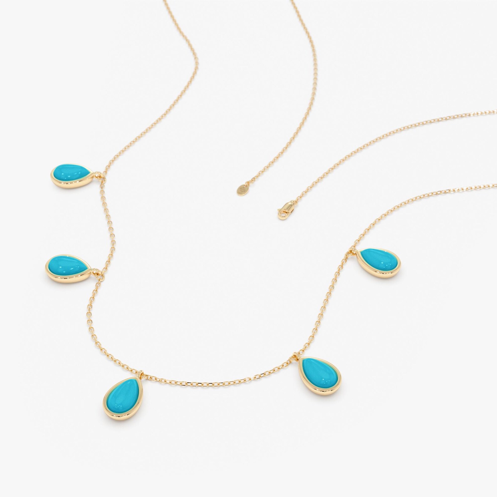 Turquoise Pear Cabochon Dangly Necklace, Delicate Fine Jewelry, Boho ...