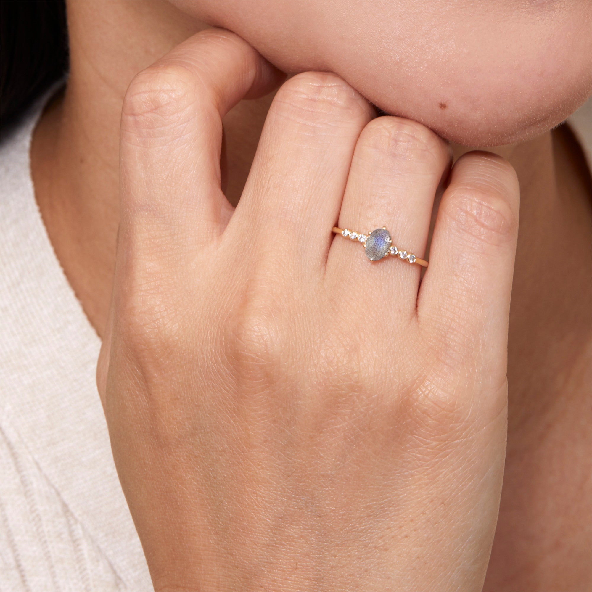 14k Gold Diamond and Labradorite Ring, Labradorite Engagement Ring, 6 ...