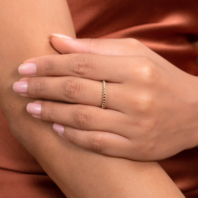 14k Gold Black Diamond Eternity Band, Dainty Black Diamond Ring, 18k Solid Gold, Engagement Ring ...